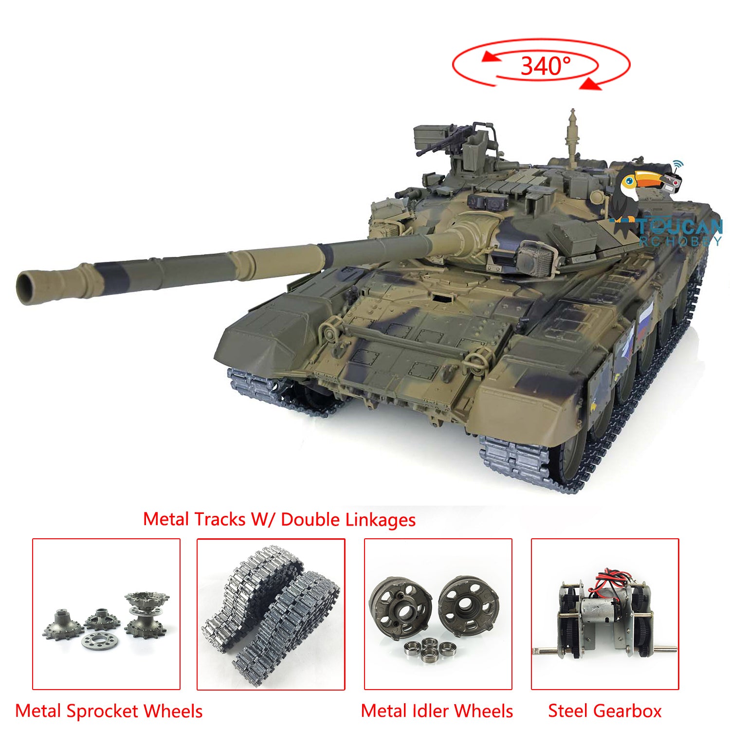 2.4G Henglong 1/16 Scale 7.0 Upgraded Russia T90 RTR RC Tank 3938 Meta ...