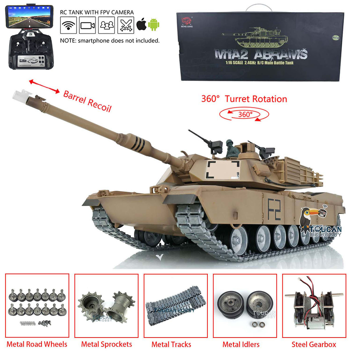 Henglong 1:16 7.0 Customized FPV Abrams M1A2 RTR RC Tank 3918 360 Degr ...